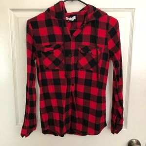Full Tilt | Tops | Black And Red Checkered Hooded Flannel | Poshmark
